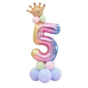 duile 32"large size rainbow number 1 balloon set children's birthday party aluminum foil balloon set (5)