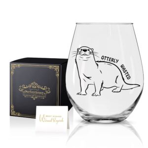 perfectinsoy otterly wasted cute stemless wine glass with gift box, otter wine glass, gift for otter lover, otter-themed gifts …