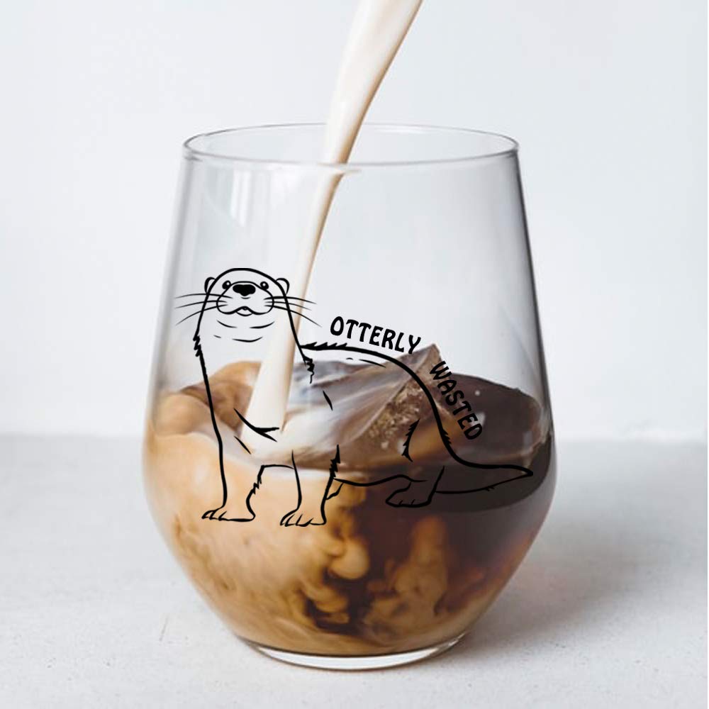 Perfectinsoy Otterly Wasted Cute Stemless Wine Glass with Gift Box, Otter Wine Glass, Gift For Otter Lover, otter-themed gifts …