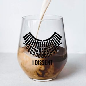 Perfectinsoy RBG I Dissent Wine Glass with Gift Box, Funny & Humorous Feminist Gifts for RBG Fan, Women, Sisters, Mothers, Boss, Colleagues, Unique Patriotic Glassware Celebrating Women’s Rights