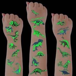 zonon dinosaur temporary tattoos glow in the dark for kids party supplies dinosaur tattoos sticker luminous jungle waterproof dino temporary tattoos for boys girls party supplies(glow style)