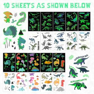 Zonon Dinosaur Temporary Tattoos Glow in The Dark for Kids Party Supplies Dinosaur Tattoos Sticker Luminous Jungle Waterproof Dino Temporary Tattoos for Boys Girls Party Supplies(Glow Style)