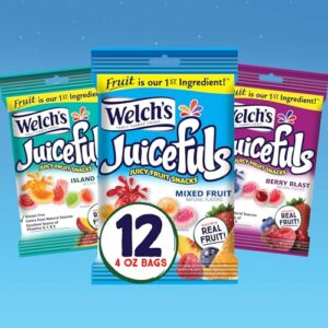 Welch's Juicefuls Juicy Fruit Snacks, Mixed Fruit, Berry Blast & Island Splash Fruit Gushers Variety Pack, Great For School Lunches, Gluten Free, 4 Oz Individual Single Serve Bags (Pack Of 12)