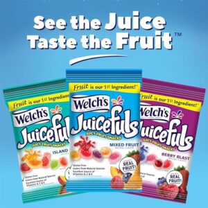 Welch's Juicefuls Juicy Fruit Snacks, Mixed Fruit, Berry Blast & Island Splash Fruit Gushers Variety Pack, Great For School Lunches, Gluten Free, 4 Oz Individual Single Serve Bags (Pack Of 12)