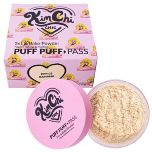 kimchi chic beauty puff puff pass set & bake setting powder, translucent finishing powder and color corrector - banana