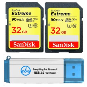 sandisk extreme 32 gb sd card (2 pack) speed class 10 uhs-1 u3 c10 4k 32g sdhc memory cards for compatible digital camera, computer, trail cameras