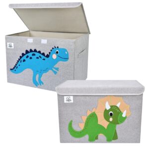 clcrobd foldable large kids toy chest with flip-top lid, collapsible fabric animal toy storage organizer/bin/box/basket/trunk for toddler, children and baby nursery (dinosaur + triceratops)