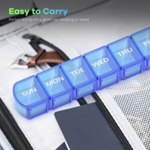 Extra Large Pill Organizer 2 Pack, XL Pill Box 7 Day, Weekly Pill Case with Large Capacity, Jumbo Organizer, BPA Free (Blue+Green)