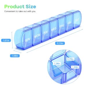 Extra Large Pill Organizer 2 Pack, XL Pill Box 7 Day, Weekly Pill Case with Large Capacity, Jumbo Organizer, BPA Free (Blue+Green)