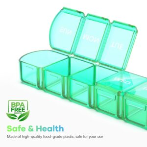 Extra Large Pill Organizer 2 Pack, XL Pill Box 7 Day, Weekly Pill Case with Large Capacity, Jumbo Organizer, BPA Free (Blue+Green)