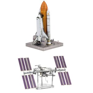 metal earth fascinations premium series 3d metal models set of 2 kits - space shuttle launch kit - international space station