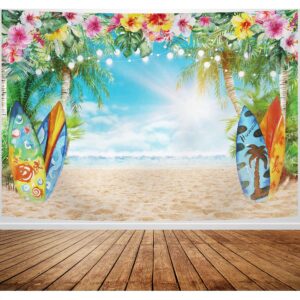 Felortte 7x5FT Polyester Fabric Summer Hawaiian Beach Backdrop Sky Ocean Tropical Flower Palm Leaves Surfboard Photography Background for Luau Aloha Party Decoration Banner Picture Photo Booth2