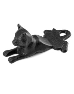 qwork iron door stopper, decorative vintage anti-rust door cat stop wedge for bedroom, bath and exterior doors, black