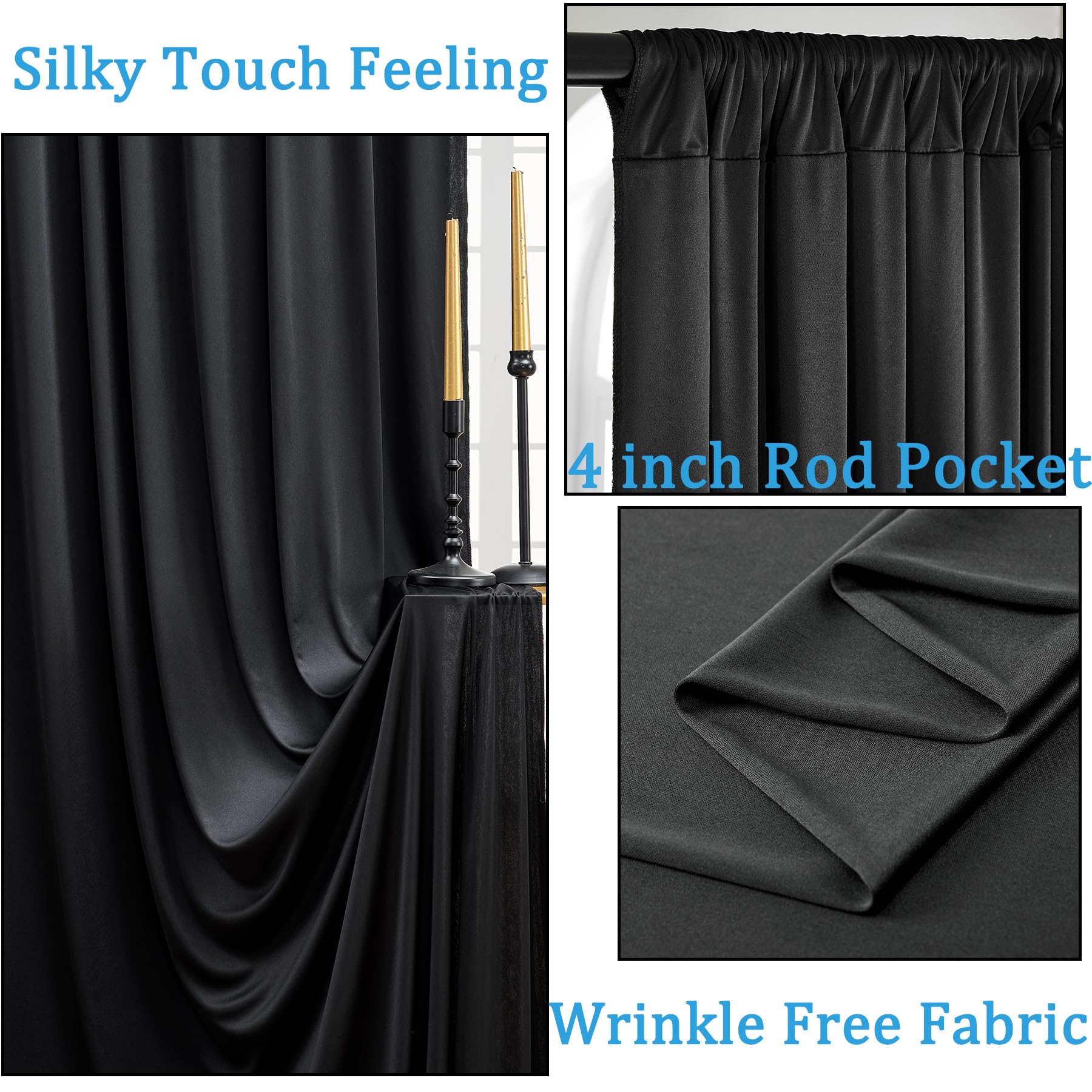 10ft x 10ft Wrinkle Free Black Backdrop Curtains for Parties, Polyester Photo Backdrop Drapes 2 Panels 5x10ft Photography for Wedding Birthday Backdrop Background