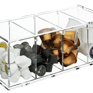 Coffee Capsule Holder Acrylic Box K Cup Holder Coffee Pod Storage Clear 4 Compartment with Lid Organizer Coffee Bar Accessories