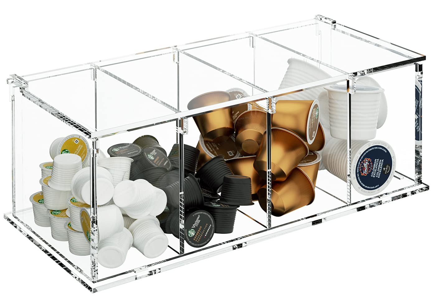 Coffee Capsule Holder Acrylic Box K Cup Holder Coffee Pod Storage Clear 4 Compartment with Lid Organizer Coffee Bar Accessories