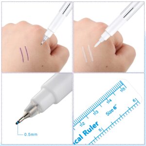 4 Pieces Skin Marker Pen Eyebrow Marker Pen Tools Microblading Accessories Marker Pen for Makeup (White, Purple,Single Head)