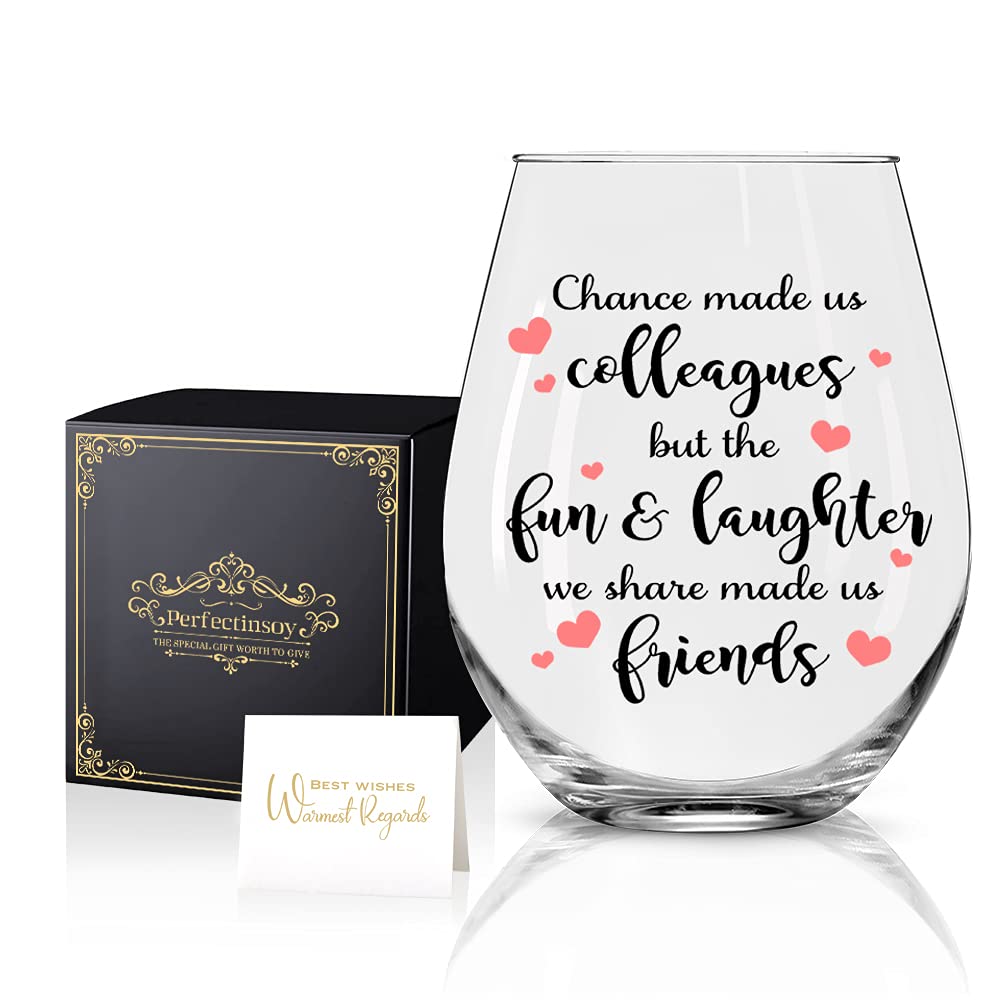 Perfectinsoy Chance Made Us Colleagues Wine Glass with Gift Box, Coworker Gifts for Leaving Farewell, Birthday Gifts for Coworkers, Friends, Office Gift Idea for Coworker, Best Friend or Boss Lady