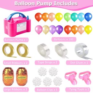 Balloon Pump, Portable Balloon Pump Electric with 100 Balloons, Balloon Inflator Air Pump Balloon Blower Machine for Party Birthday Wedding Festival Decoration - [110V 600W]