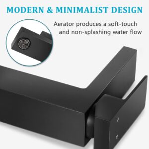 Vonvan Matte Black Bathroom Faucet, Solid Brass, Modern Single Handle Vanity Faucet, Lead-Free, with Pop-up Drain and Water Supply Hoses