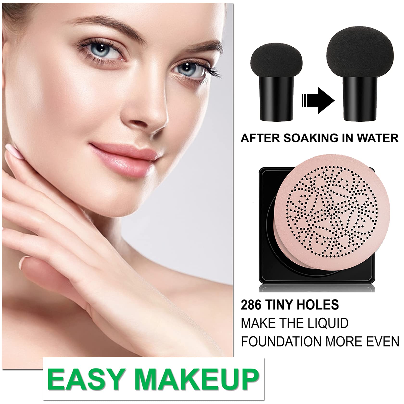 Mushroom Head Air Cushion CC Cream Foundation BB Cream Foundation Makeup Moisturizing CC Cream Liquid Foundation,Concealer Lasting Makeup Foundation Even Skin Tone Makeup Base Primer(Natural)