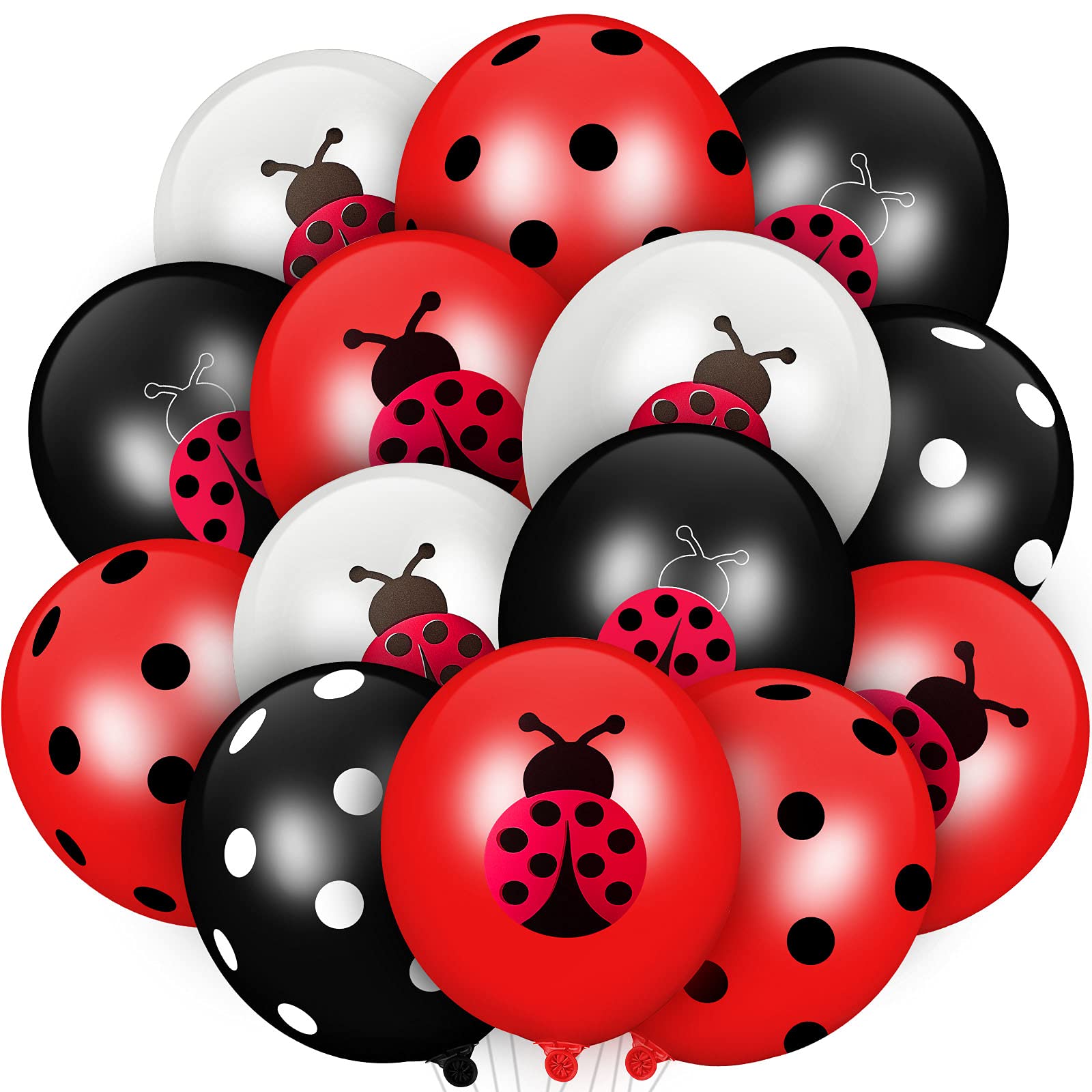 48 Pieces Ladybug Balloons 12 Inch Latex Balloons Black White Polka Dots Balloons Party Supplies for Ladybug Birthday Party Boys Girls Jungle Theme Birthday Decorations