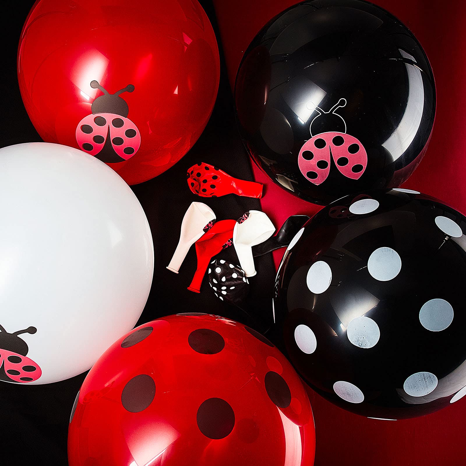 48 Pieces Ladybug Balloons 12 Inch Latex Balloons Black White Polka Dots Balloons Party Supplies for Ladybug Birthday Party Boys Girls Jungle Theme Birthday Decorations