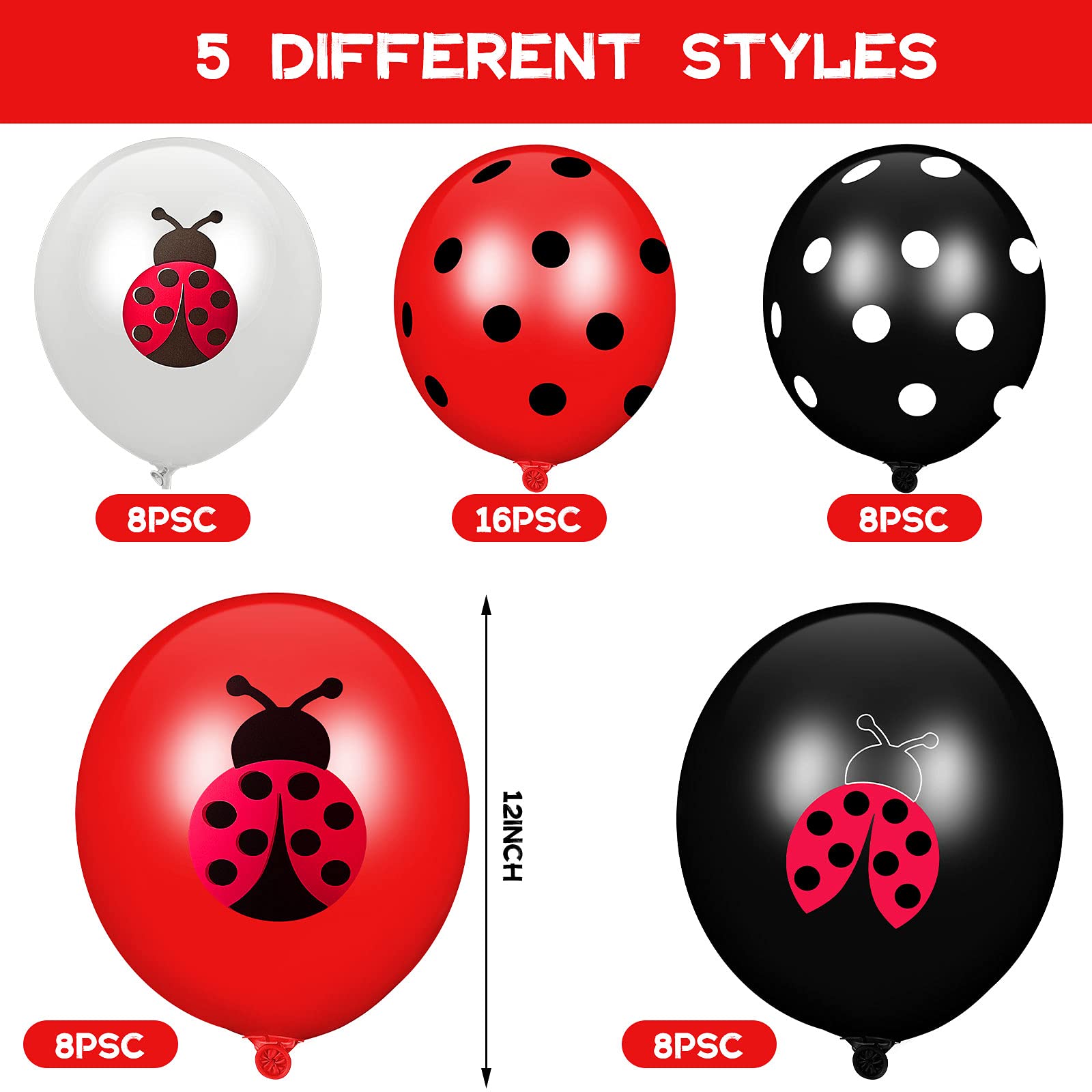 48 Pieces Ladybug Balloons 12 Inch Latex Balloons Black White Polka Dots Balloons Party Supplies for Ladybug Birthday Party Boys Girls Jungle Theme Birthday Decorations