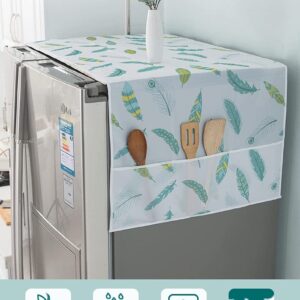 Refrigerator Fridge Dust-Proof Cover Washing Machine Cover PEVA Material Waterproof Cover with Storage Pockets Bags Fridge Dust Cover Oven Cover Multi-Purpose Top Covers (Double door, Flowers 1)