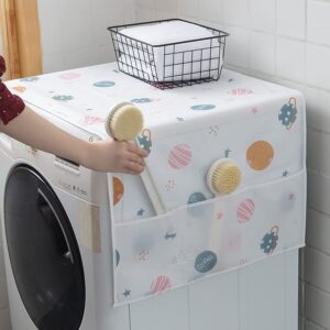 Refrigerator Fridge Dust-Proof Cover Washing Machine Cover PEVA Material Waterproof Cover with Storage Pockets Bags Fridge Dust Cover Oven Cover Multi-Purpose Top Covers (Double door, Flowers 1)