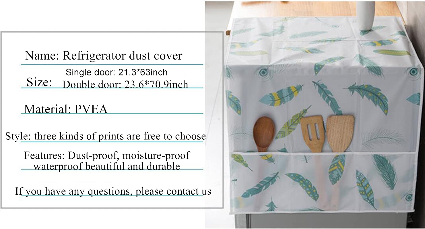 Refrigerator Fridge Dust-Proof Cover Washing Machine Cover PEVA Material Waterproof Cover with Storage Pockets Bags Fridge Dust Cover Oven Cover Multi-Purpose Top Covers (Double door, Flowers 1)