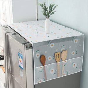 Refrigerator Fridge Dust-Proof Cover Washing Machine Cover PEVA Material Waterproof Cover with Storage Pockets Bags Fridge Dust Cover Oven Cover Multi-Purpose Top Covers (Double door, Flowers 1)