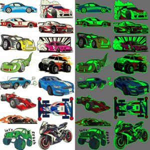 ooopsiun luminous race car supplies temporary tattoos for boys -12 sheets glow in the dark racecar tattoos decorations supplies favors for kids boys men