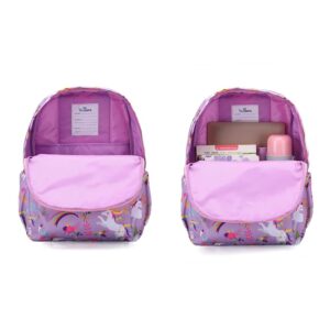 KK CRAFTS Preschool Backpack Kindergarten Little Kid Toddler School Backpacks for Boys and Girls with Chest Strap (Purple Unicorn) 15"