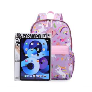 KK CRAFTS Preschool Backpack Kindergarten Little Kid Toddler School Backpacks for Boys and Girls with Chest Strap (Purple Unicorn) 15"