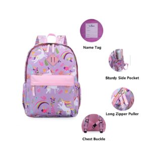 KK CRAFTS Preschool Backpack Kindergarten Little Kid Toddler School Backpacks for Boys and Girls with Chest Strap (Purple Unicorn) 15"