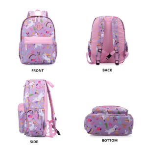 KK CRAFTS Preschool Backpack Kindergarten Little Kid Toddler School Backpacks for Boys and Girls with Chest Strap (Purple Unicorn) 15"