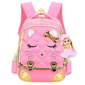 cat face girls backpack kids school bookbag for students (pink)