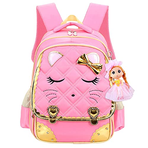 Cat Face Girls Backpack Kids School Bookbag for Students (Pink)