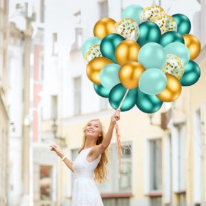 40 Pieces Teal Balloons 12 Inch Mint Green Metallic Gold Balloons for Party Baby Shower Birthday Wedding Anniversary Decorations Jungle Theme Party Balloons