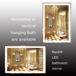 VOXITA LED Bathroom Mirror 28x22 inch Dimmable Anti-Fog Lighted Vanity Mirror, White Light/Warm Light by Optional Easy Hanging Vertical or Horizontal LED Mirror