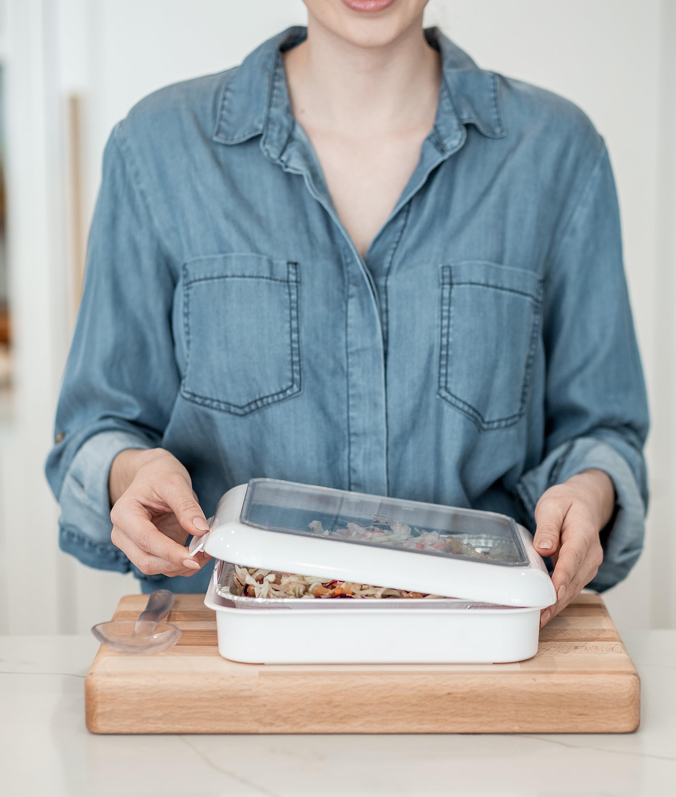 Fancy Panz 8x8, Dress Up & Protect Your Foil Pan! Foil Pan & Serving Spoon Included. Hot or Cold Food. Two ways to serve from, Stackable & helps maintain food temp. Made In USA, (Charcoal)