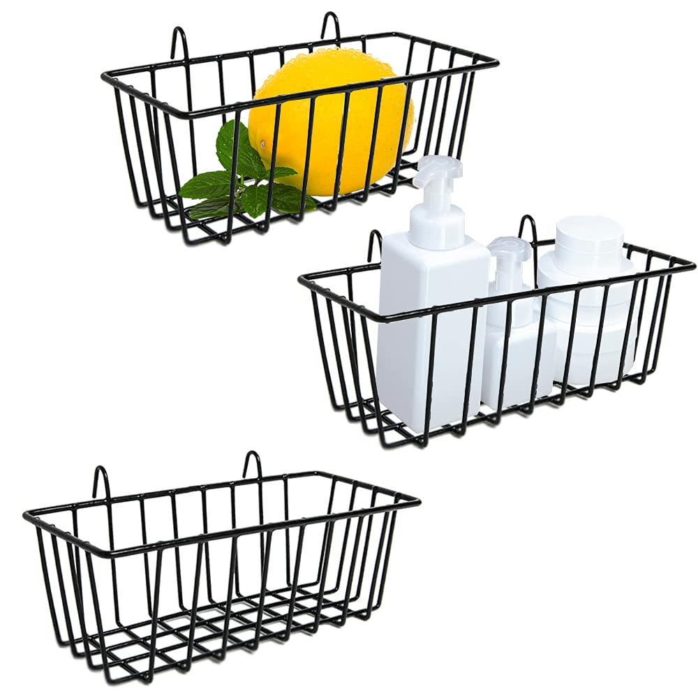 Jnnzzggu 3 Pack Wire Baskets,Wall Grid Panel Hanging Wire Basket,Wall Storage and Display Basket for Cabinet & Pantry Organization and Kitchen,Bathroom,Bedroom Storage