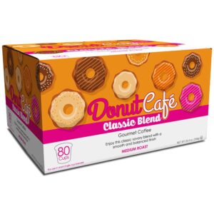 Donut Café - Coffee Gourmet Pods, Classic Blend, Medium Roast – Non-GMO, Gluten Free – Compatible with Keurig K Cup Brewers – Smooth & Delicious – 80 Count