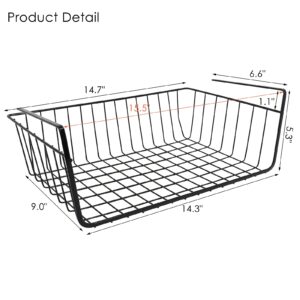 HOMOKUS Under Shelf Baskets for Storage, Under Shelf Wire Basket Carbon Steel Basket Under Cabinet Shelf, Welding Joints, Baking Finish, Easy to Install without Holes, 6 PCS, Black