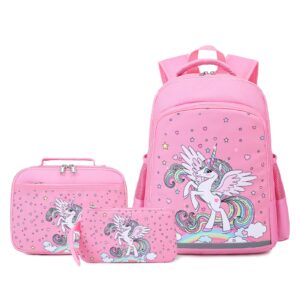 girls backpacks, unicorn backpack and lunch box for girls, kids unicorn school bookbag set with lunch box and pencil case