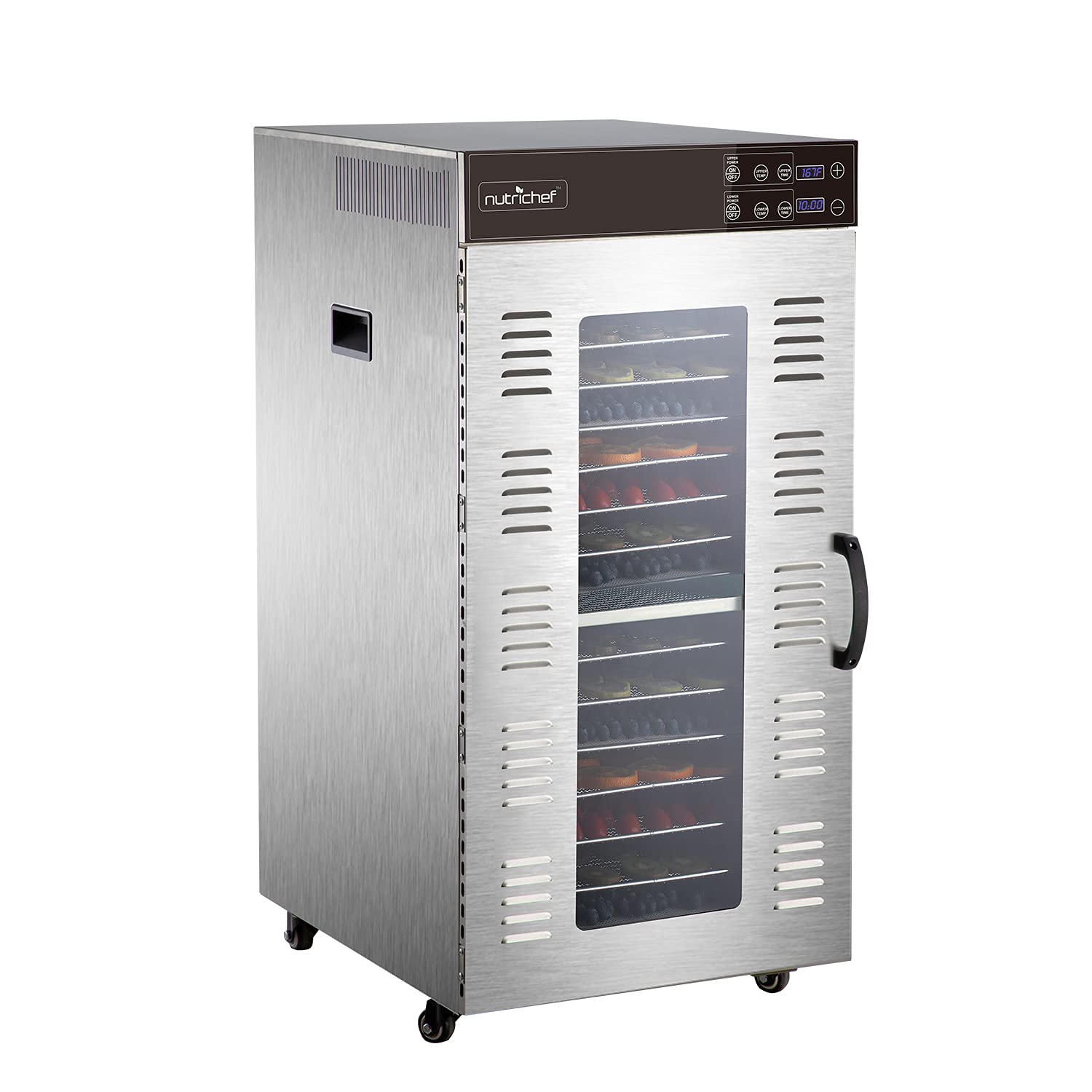 NutriChef Commercial Electric Food Dehydrator Machine | 20 Shelf Extra Large Capacity - Stainless Steel Trays | 2000-Watts, Digital Timer & Temperature Control | 18.11'' x 15.75'' x 31.89'' IN