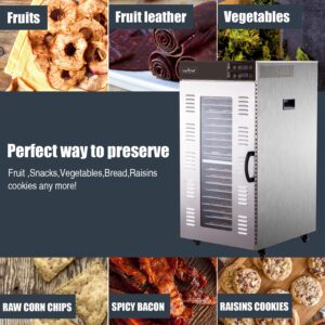 NutriChef Commercial Electric Food Dehydrator Machine | 20 Shelf Extra Large Capacity - Stainless Steel Trays | 2000-Watts, Digital Timer & Temperature Control | 18.11'' x 15.75'' x 31.89'' IN