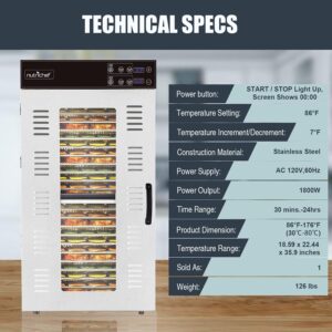 NutriChef Commercial Electric Food Dehydrator Machine | 20 Shelf Extra Large Capacity - Stainless Steel Trays | 2000-Watts, Digital Timer & Temperature Control | 18.11'' x 15.75'' x 31.89'' IN