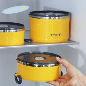 Mr.Dakai Stainless Steel Bento Lunch Box for Adults, Teens, & Larger Appetites; 3-Tier Portable Stackable Insulated Lunch Box Containers for Adults, with Bag, Spoon & Fork; 81oz, Yellow